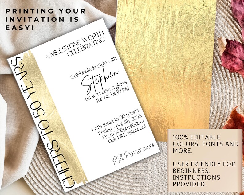 50th Birthday Invitation Printable Digital Template - Etsy