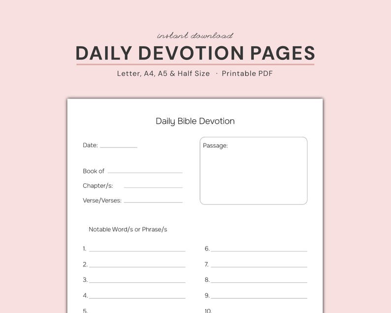 Daily Bible Devotion Printable, Printable Bible Study Planner Daily ...