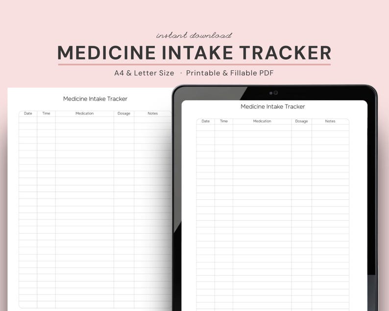 Medicine Intake Tracker, Printable Medicine Intake Tracker, Minimalist ...