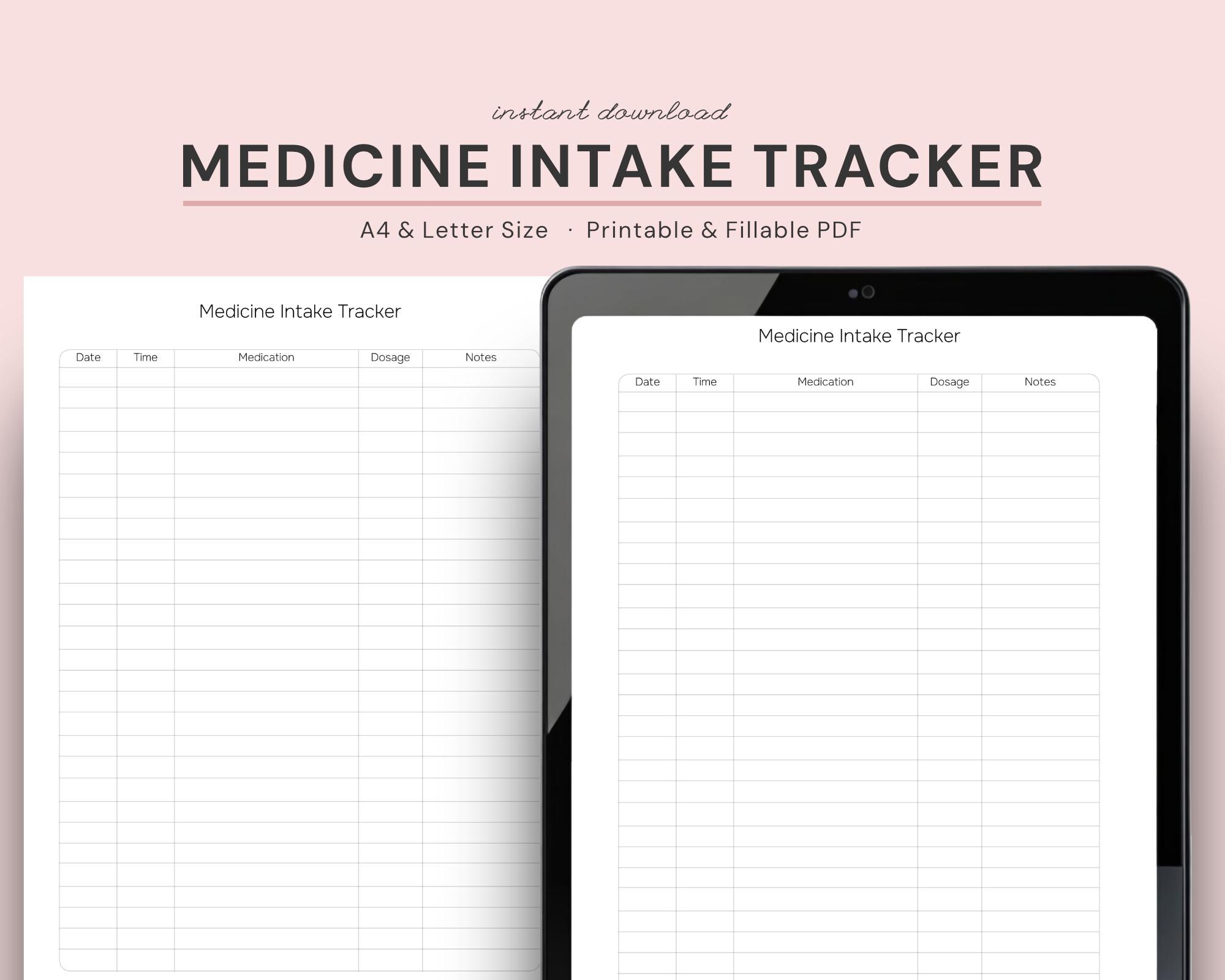 Medicine Intake Tracker, Printable Medicine Intake Tracker, Minimalist ...