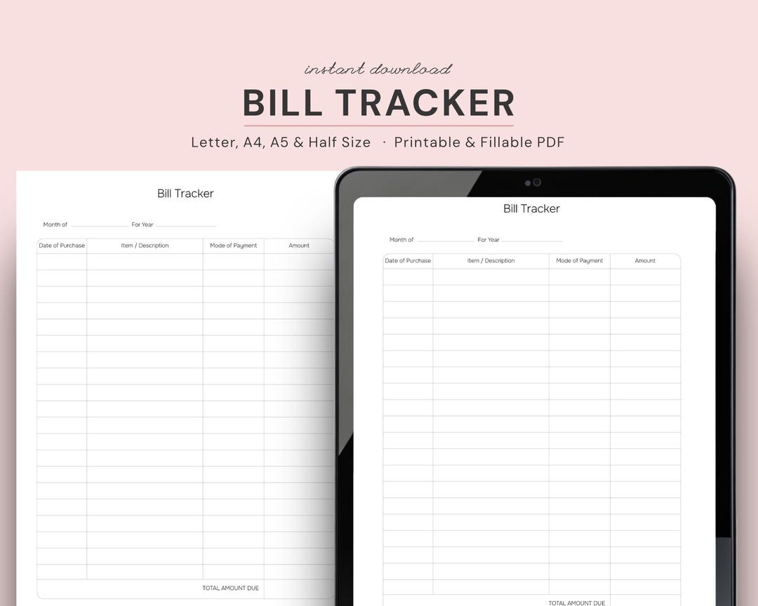 Bill Tracker Printable PDF, Minimalist, Simple Bills Tracking Template ...