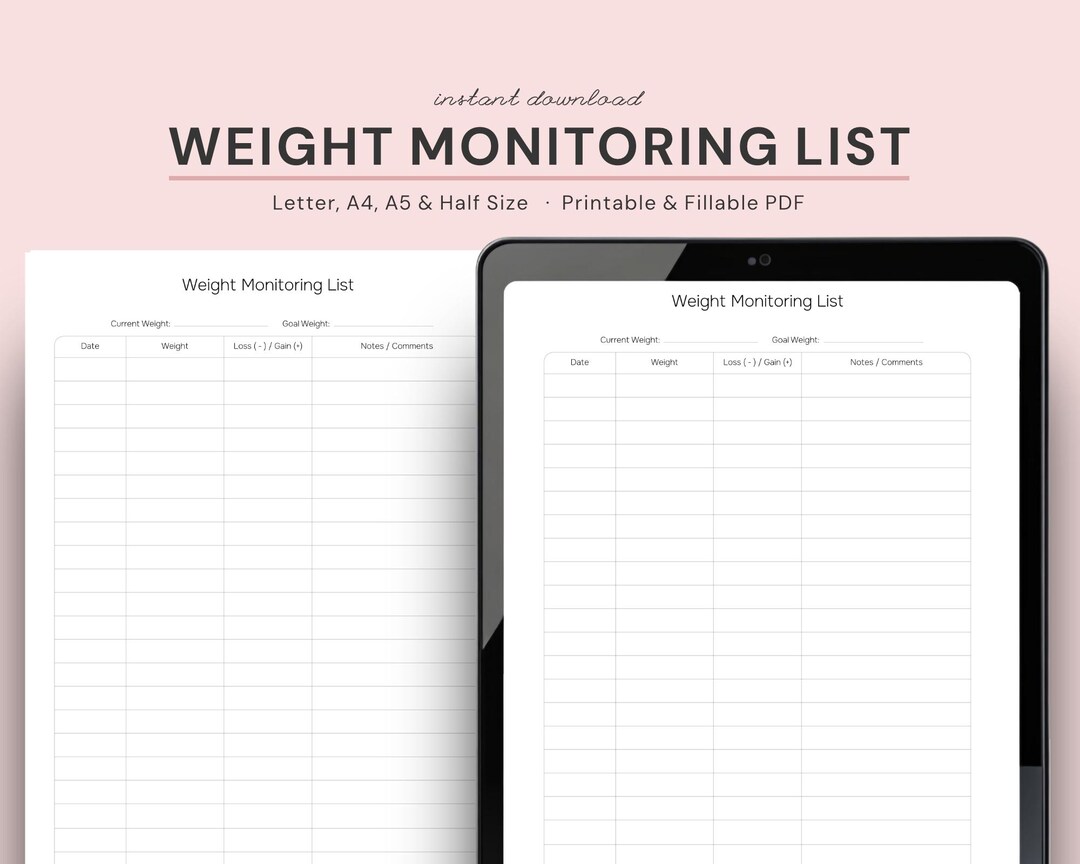 Weight Monitoring List Printable: A4, A5, Letter Size (PDF) - Etsy