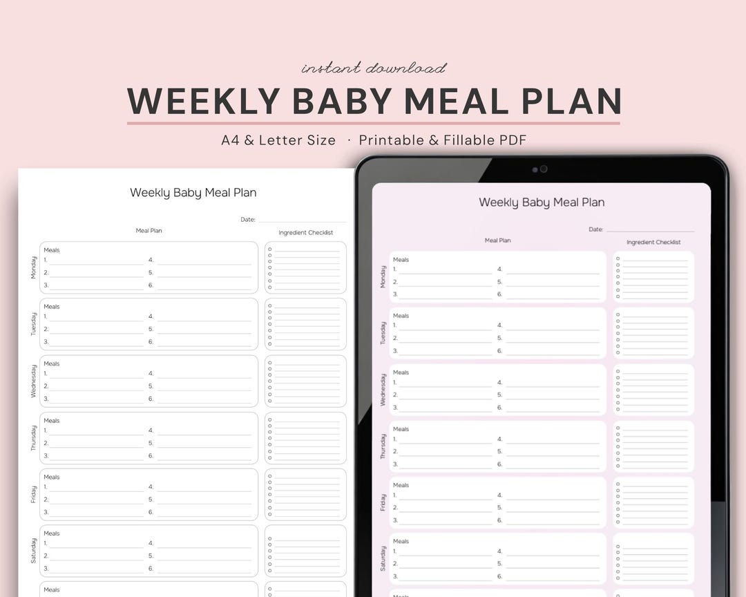 Weekly Baby Meal Plan, Mom Meal Planner, Minimalist Meal Planner ...