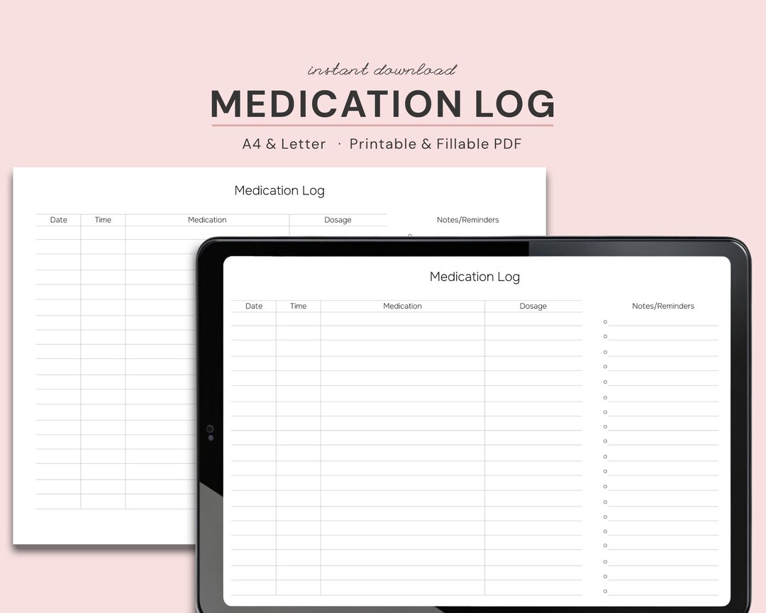 Mediation Log, Medicine Log, Printable Medicine Log, Minimalist Design ...