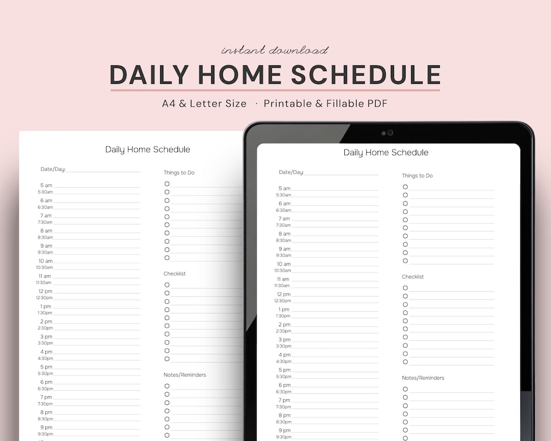 Daily Home Schedule, Home Schedule, Printable PDF A4 and Letter Size ...
