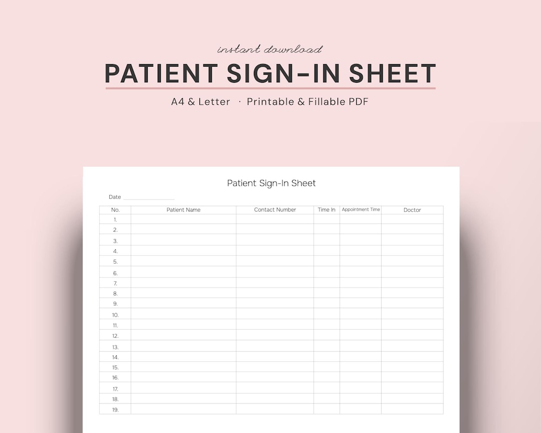 Printable Patient Sign-in Sheets. Simple and Minimalist Patient Sign-in ...