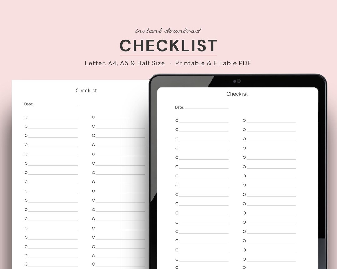 Checklist, Minimalist Checklist, Checklist Template, Printable ...