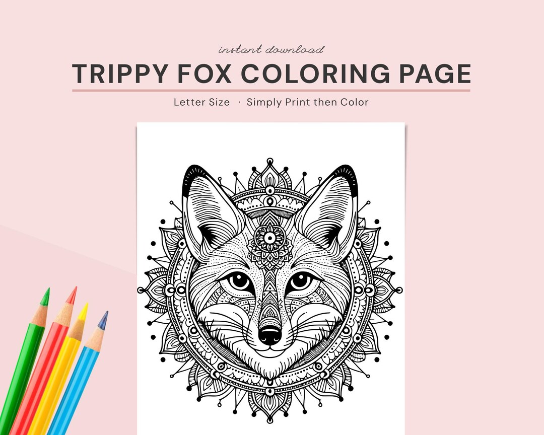 Trippy Fox Adult Coloring Page, Colorable Mandala Design, Letter Size 8 ...