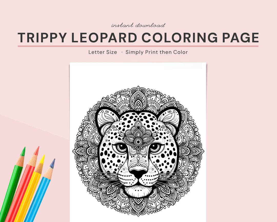 Trippy Leopard Adult Coloring Page, Unique and Pretty Design, Letter ...