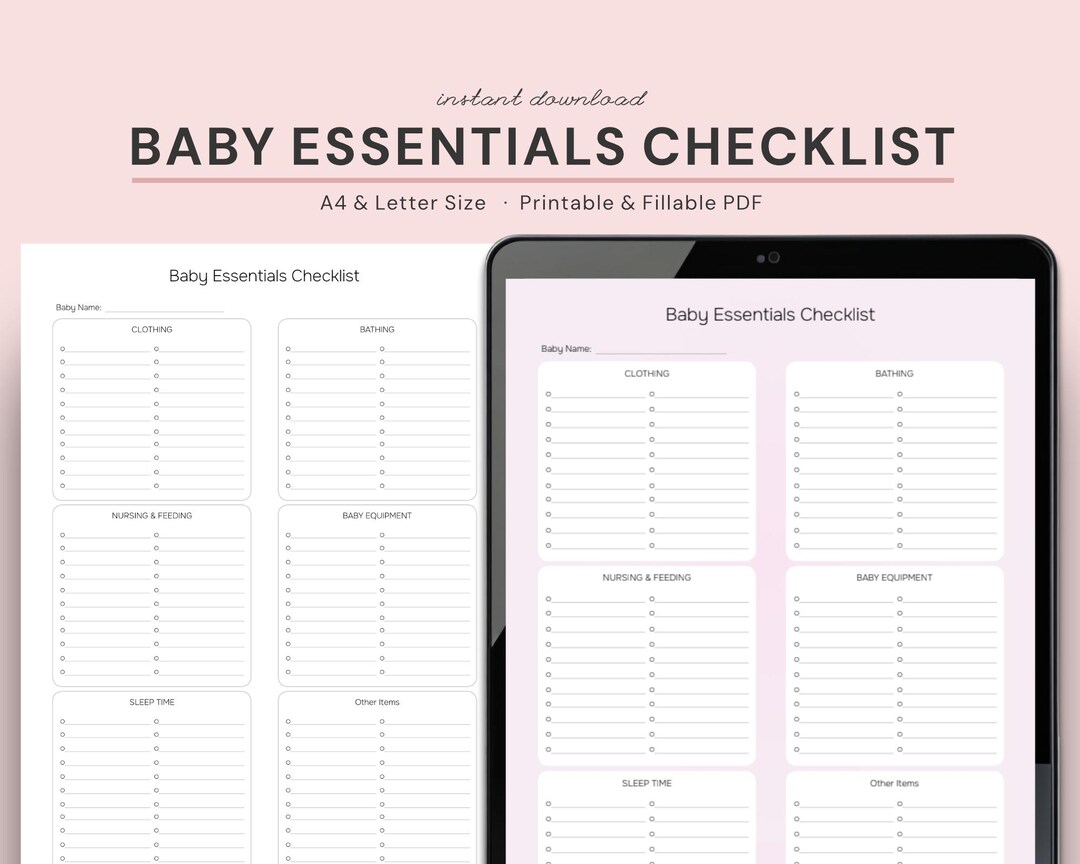 Baby Essentials Checklist Printable, Newborn, Nursery Checklist, Baby ...