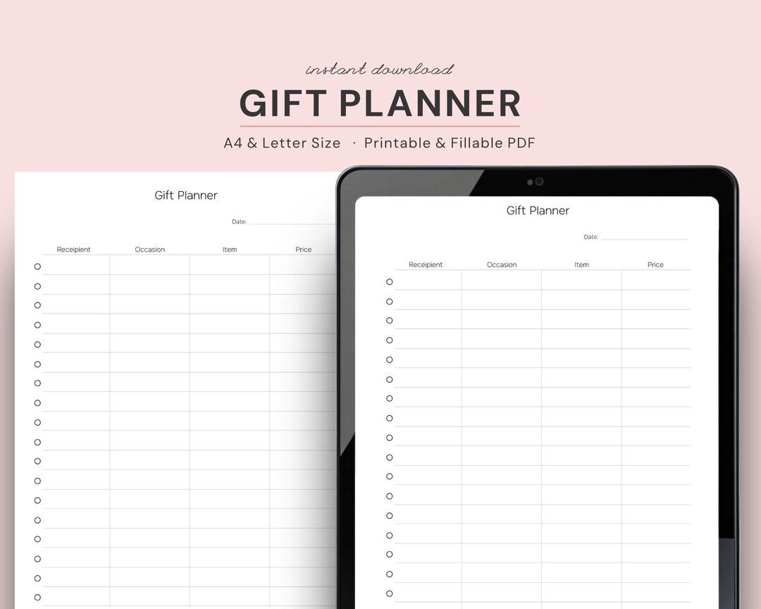Gift Planner, Printable Gift Planner, Minimalist Design A4 & Letter ...