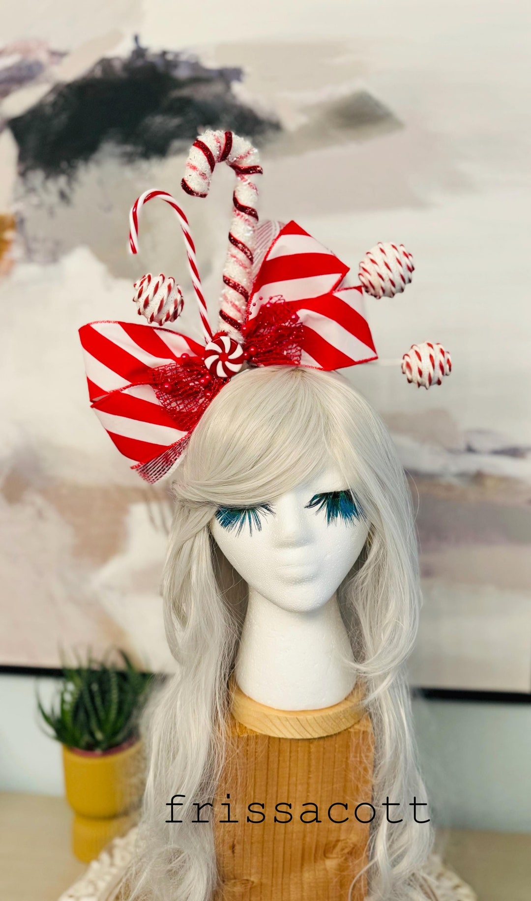 Large Candy Cane Bow Holiday Headband Red White Peppermint Ornaments ...