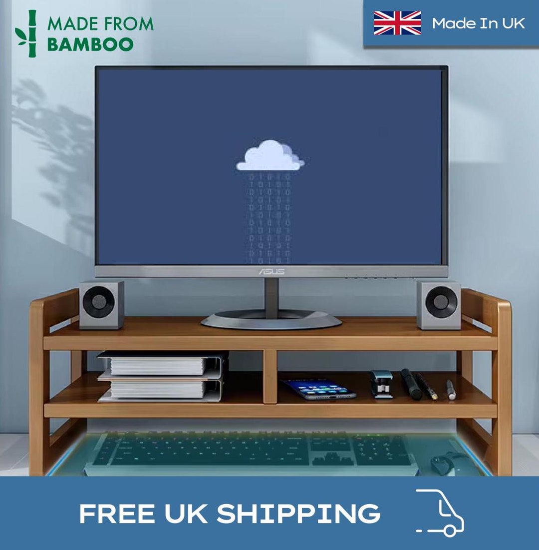 Wooden Monitor Stand With Desk Shelf Ergonomic Riser & Storage ...