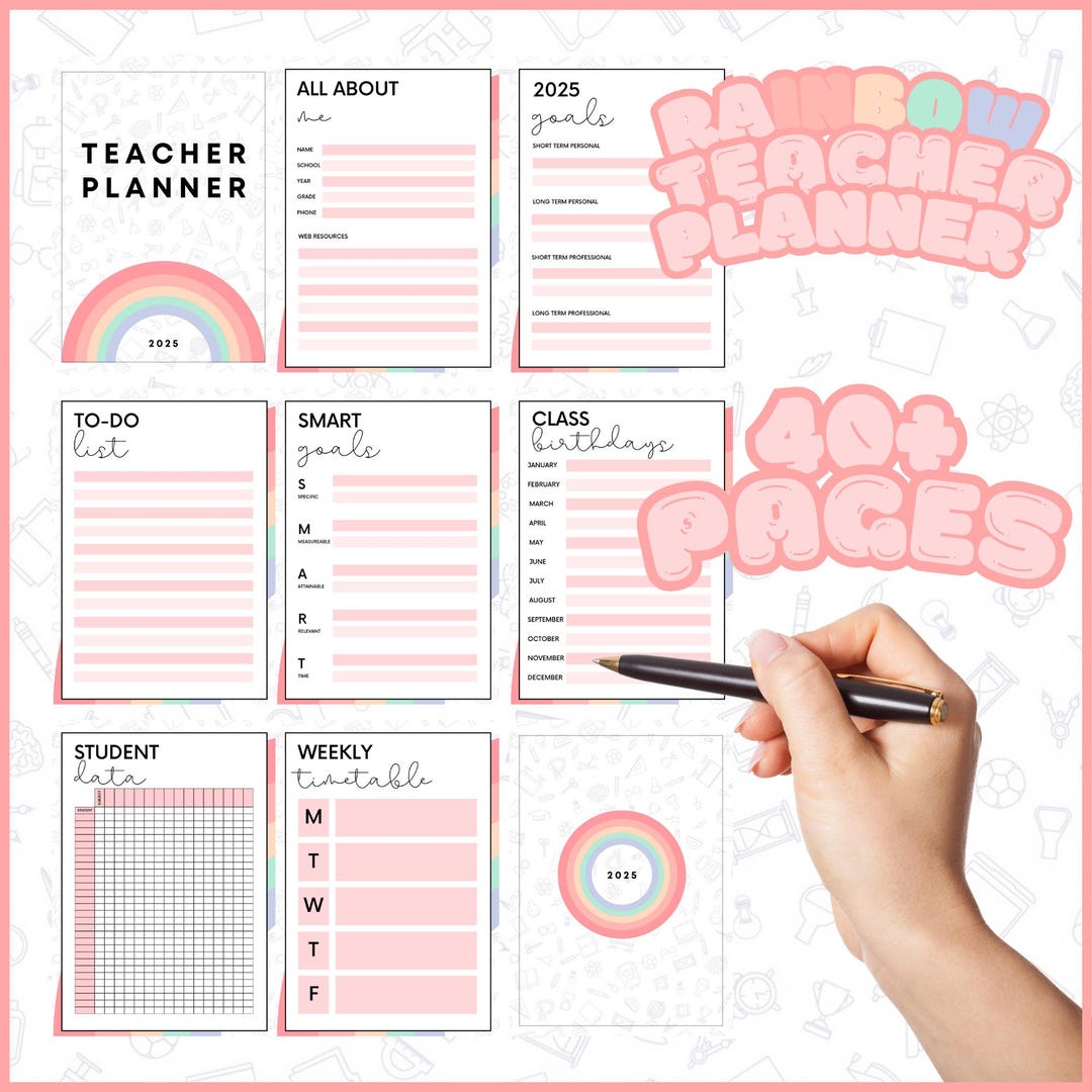Rainbow Teacher Planner Printable PDF Lesson Plans, Attendance Tracker ...