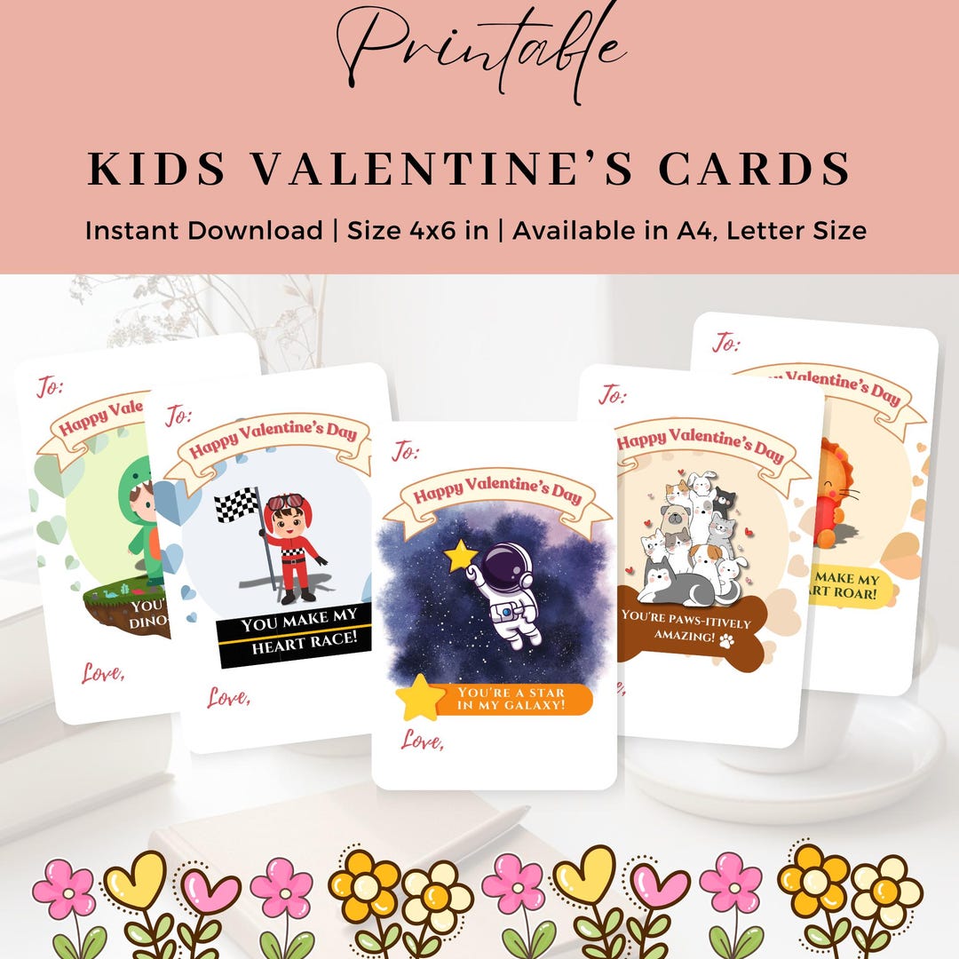 PRINTABLE Kids Valentines Cards, Classroom Valentines Day Cards ...