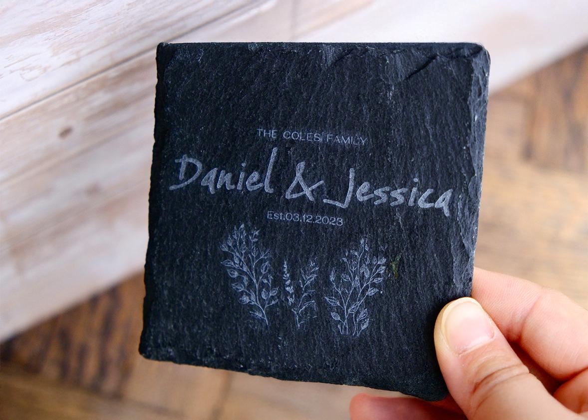 Engraved Slate Coasters, Personalized Wedding Gift, Rustic Barware - Etsy
