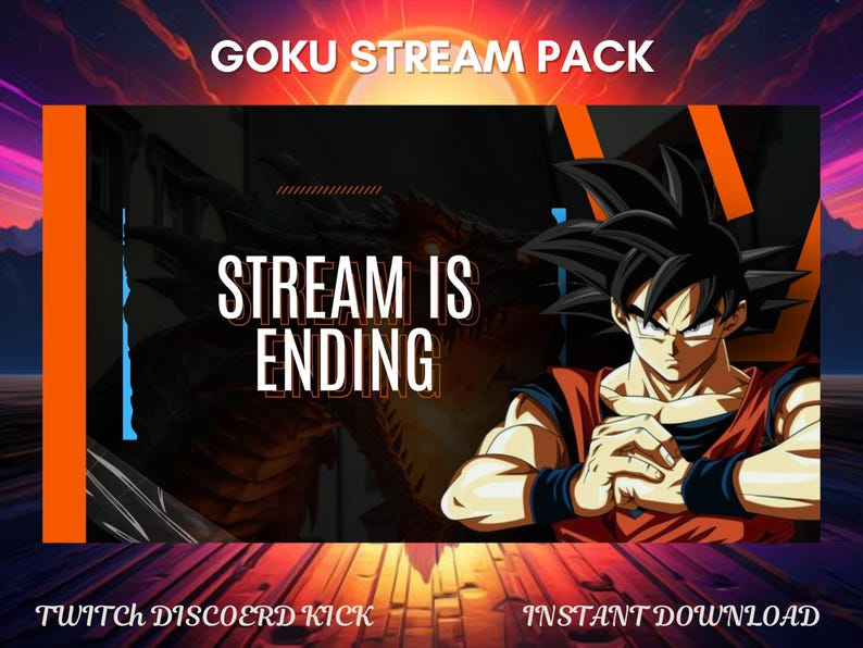 Twitch Go-ku Stream Screens | Anime Overlay Pack | 4x Screens, Panels ...