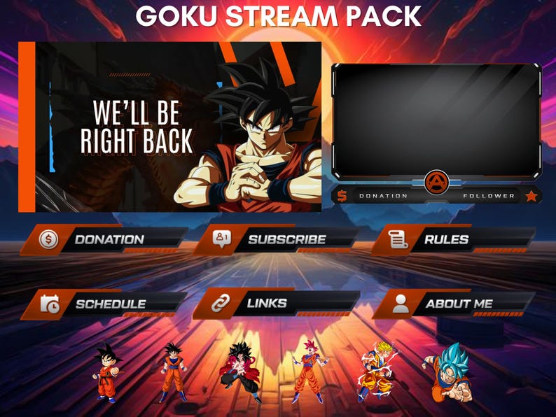Twitch Go-ku Stream Screens | Anime Overlay Pack | 4x Screens, Panels ...