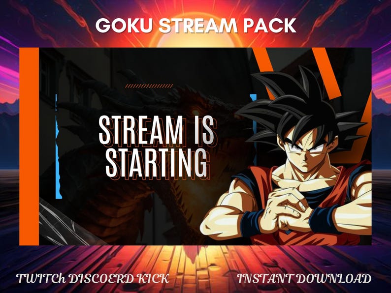 Twitch Go-ku Stream Screens | Anime Overlay Pack | 4x Screens, Panels ...