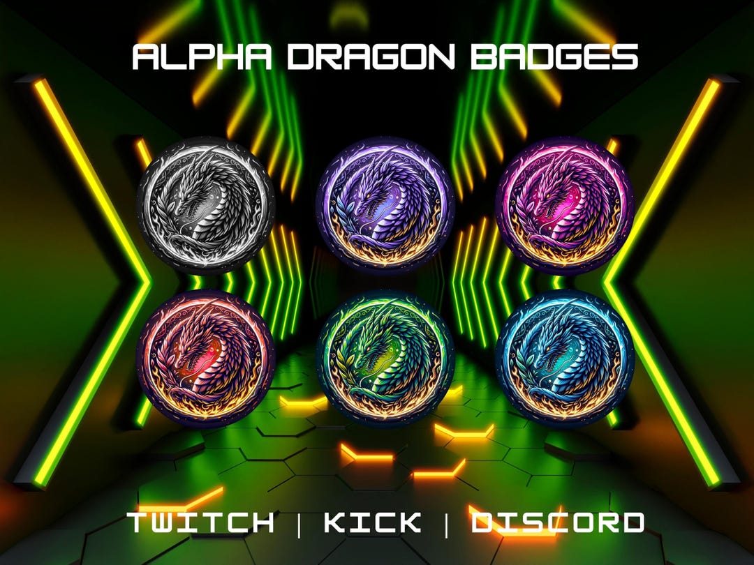 Alpha Dragon Badges for Twitch | Set of 6 Sub Badges | Sub and Bit ...
