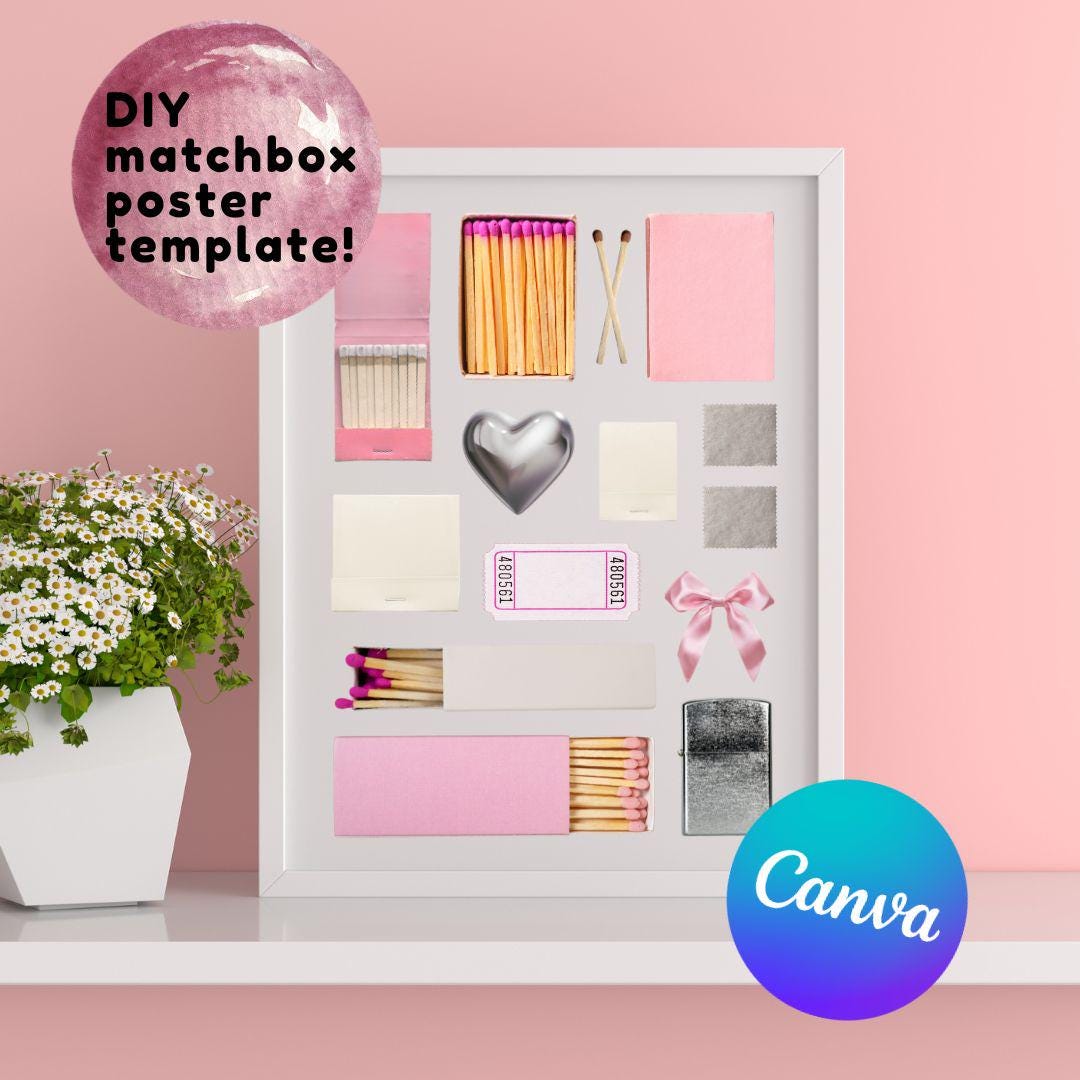 Matchbox Poster Template | Blank Matchbox Art Canva Template | Pink ...