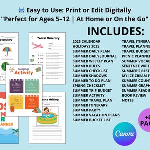 Editable Kids Summer Planner 2025 Printable | Summer Activity Bundle ...