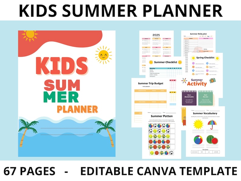Editable Kids Summer Planner 2025 Printable | Summer Activity Bundle ...