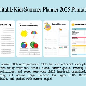 Editable Kids Summer Planner 2025 Printable | Summer Activity Bundle ...