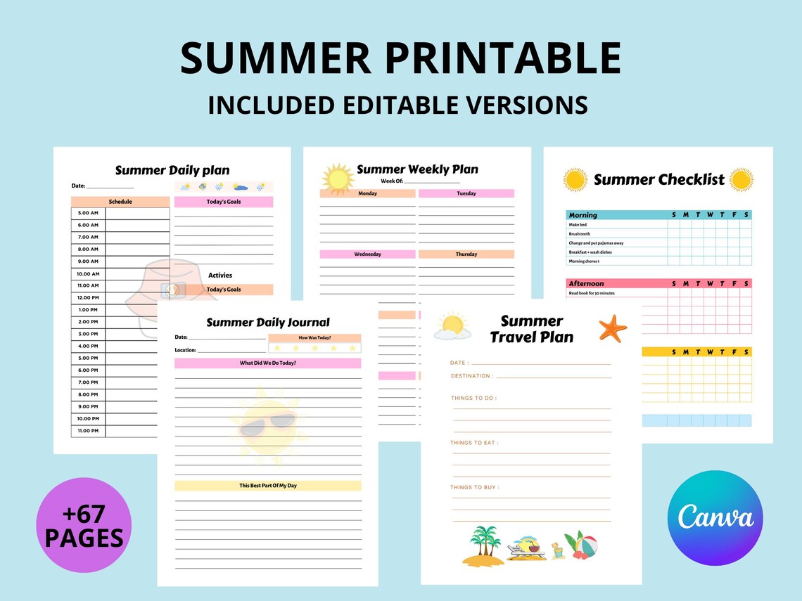 Editable Kids Summer Planner 2025 Printable | Summer Activity Bundle ...