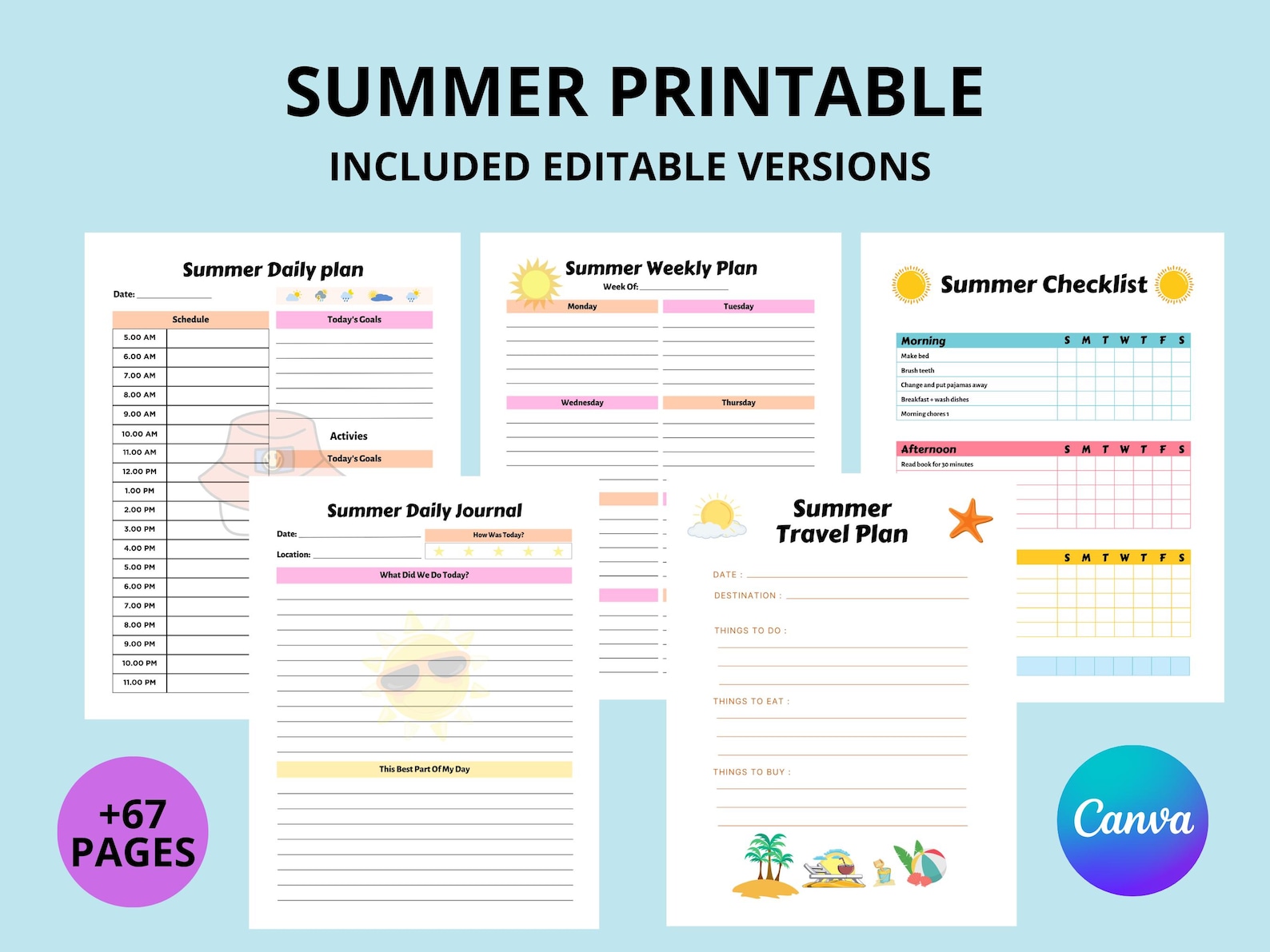 Editable Kids Summer Planner 2025 Printable | Summer Activity Bundle ...