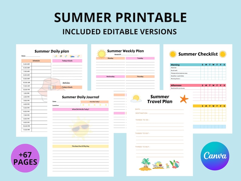 Editable Kids Summer Planner 2025 Printable | Summer Activity Bundle ...