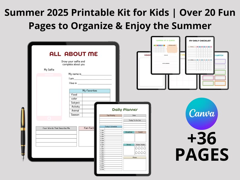 Editable Summer 2025 Planner for Kids | Printable Daily & Weekly ...