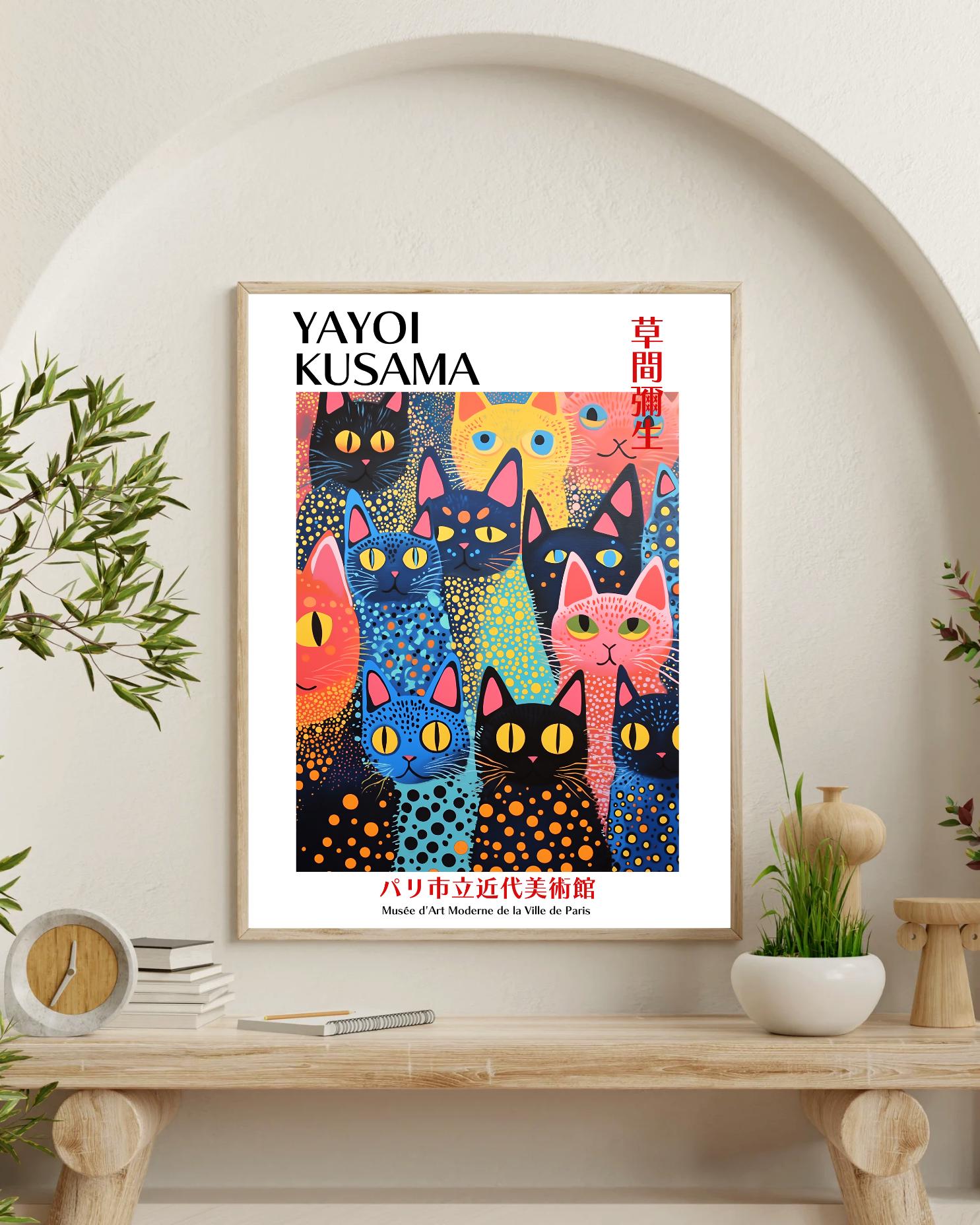 Yayoi Kusama Art Print | Japanese Cat Abstract Poster | Modern Japandi ...