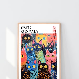 Yayoi Kusama Art Print | Japanese Cat Abstract Poster | Modern Japandi ...