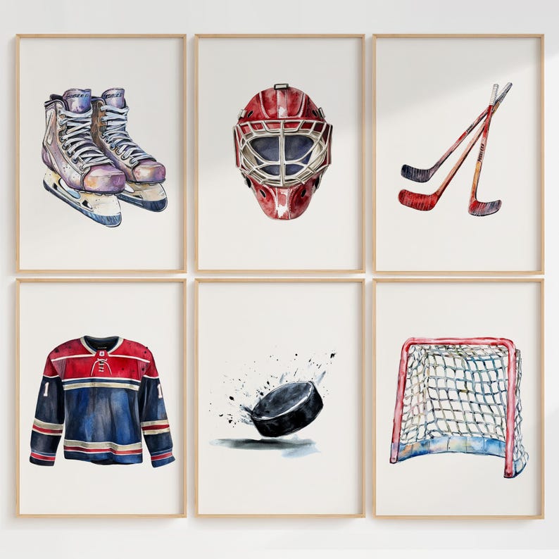 Personalized Hockey Poster Set Sports Theme Nursery Decor Boys Sports ...
