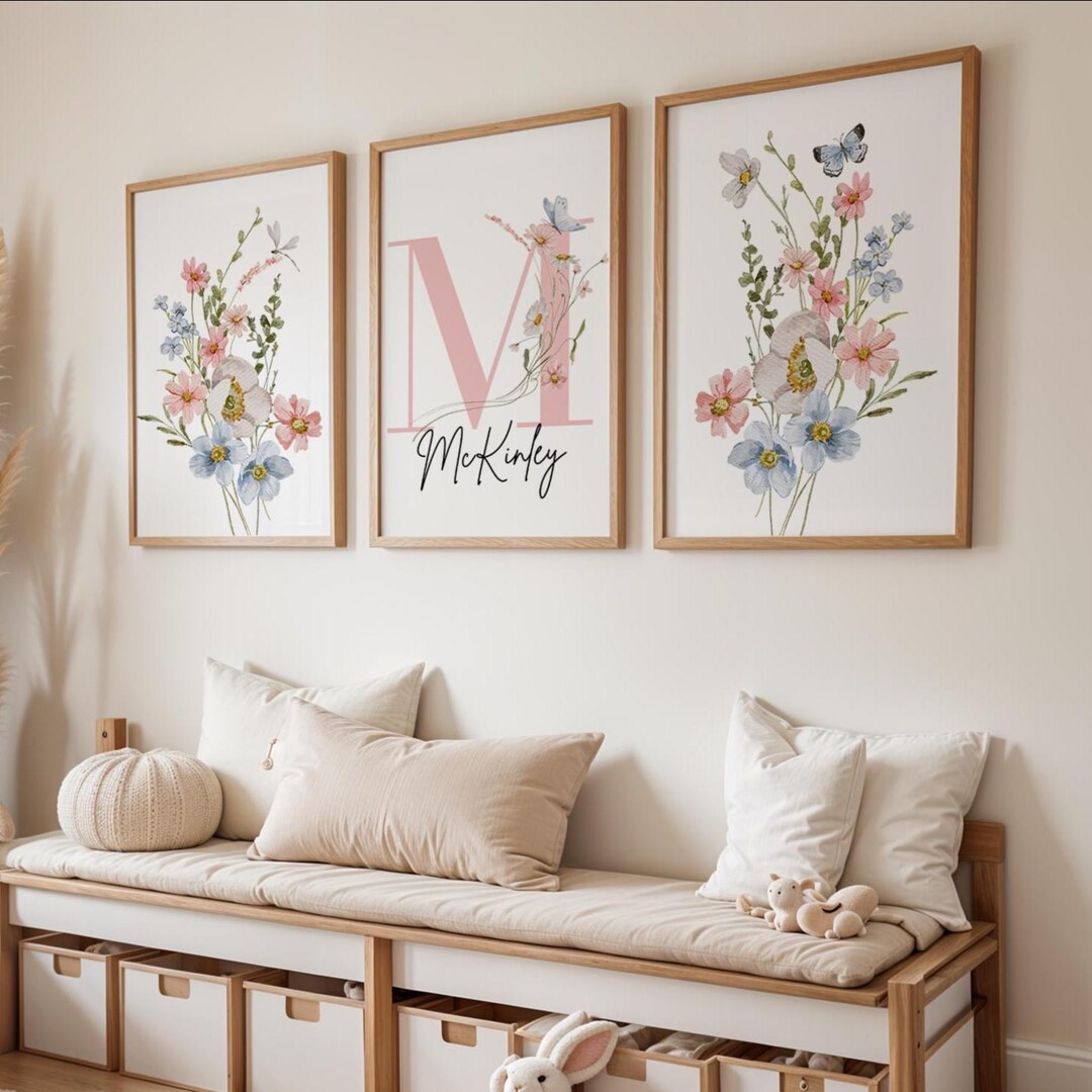 Personalized BOHO Nursery Decor Girls Room Watercolor Wildflower Art ...