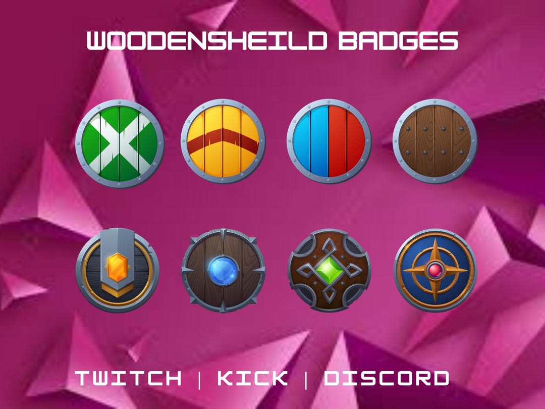 8x Wooden Shield Sub/bit Badges for Twitch, Youtube, Kick | Instant Download | Armor Sub Badges ...