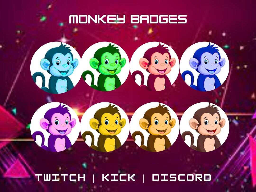 Monkey Sub Badges for Twitch | Sub & Bit Badges | Animal Sub Badges ...