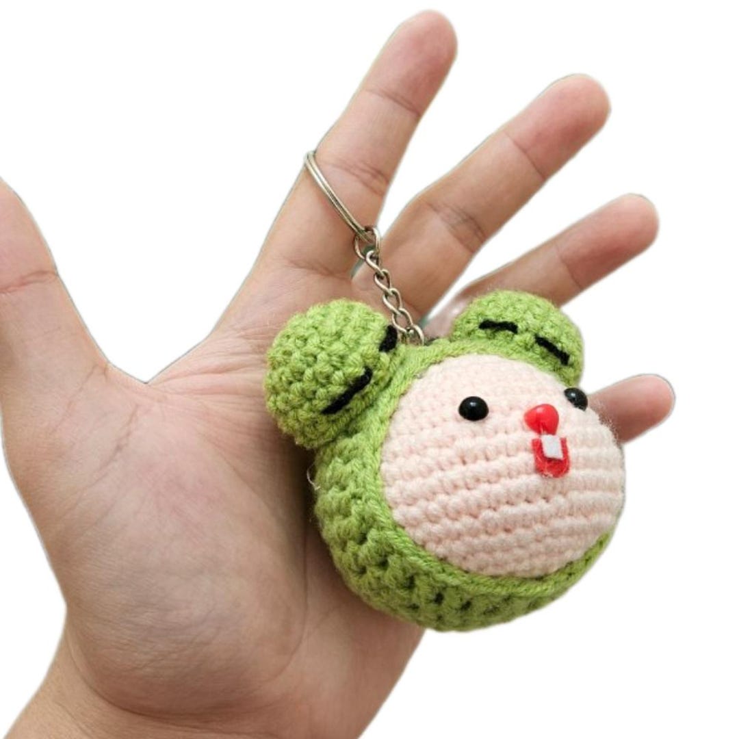 Baby Frog Crochet Keychain – Cute Green Yarn Frog Keyring, Mini Plush ...