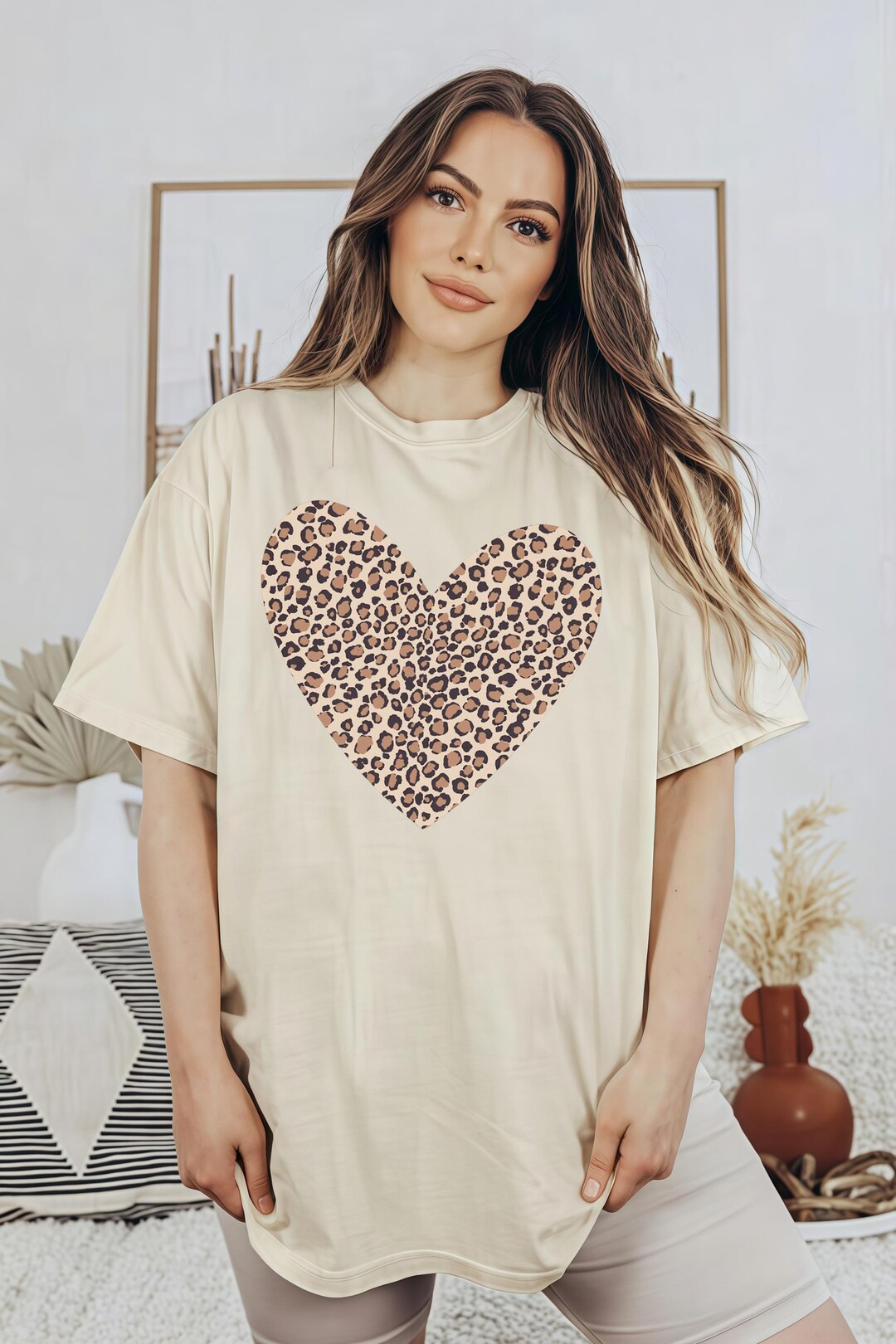 Leopard Heart Valentine Shirt for Women Print Heart Tee Cozy Love ...