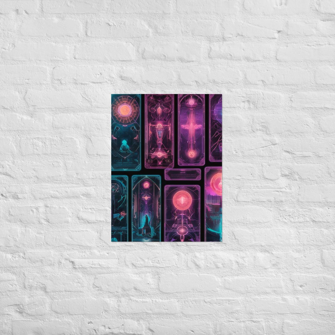 Poster Futuristic Tarot Deck | Neon Cyberpunk Aesthetic | Digital Tarot ...