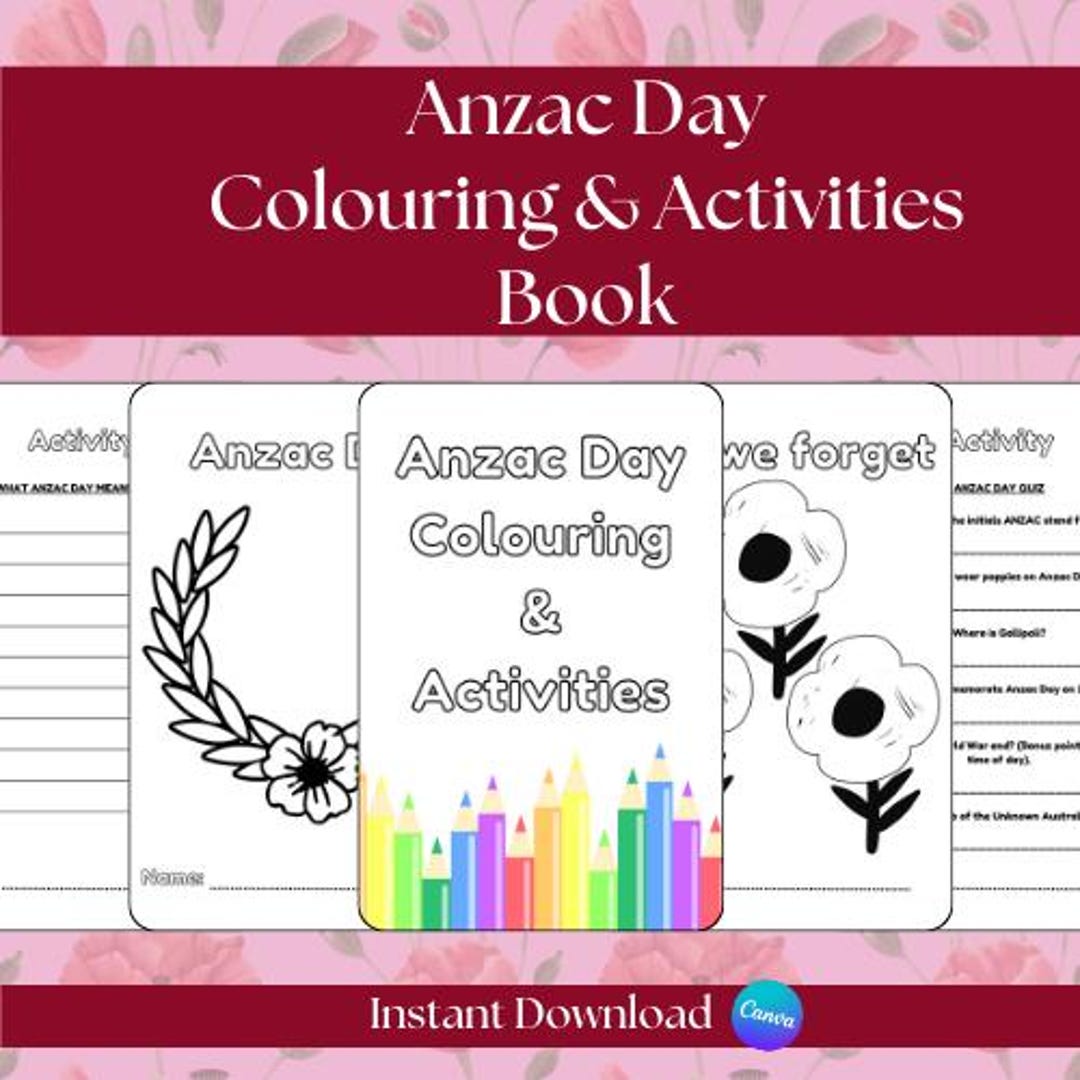 Anzac Day Colouring and Activities Book 10 Pages for Kids - Etsy