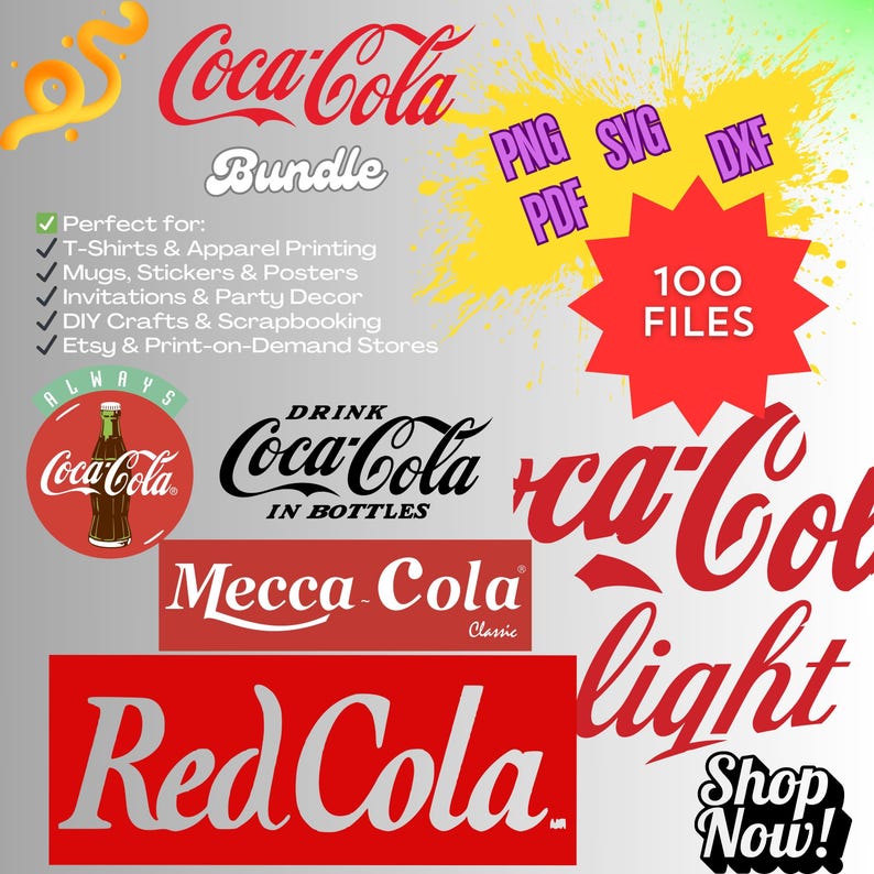 Coca Cola Svg Bundle | 100 SVG Png Pdf Dxf Files | Digital Download for ...