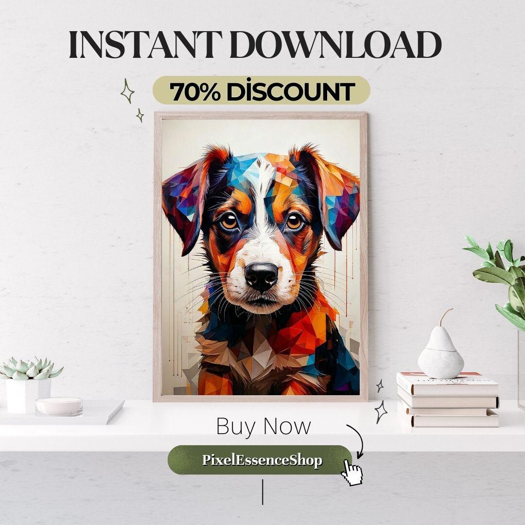Colorful Cubist Dog Printable Art Abstract Geometric Animal Wall Decor ...