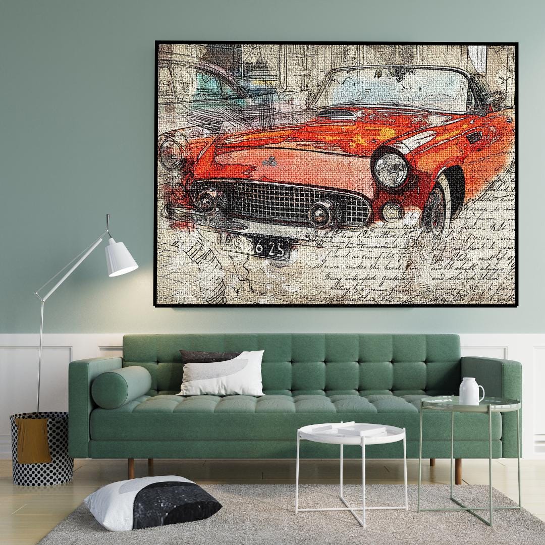 Vintage Car Printable Art Canvas Texture Digital Print Classic Auto ...