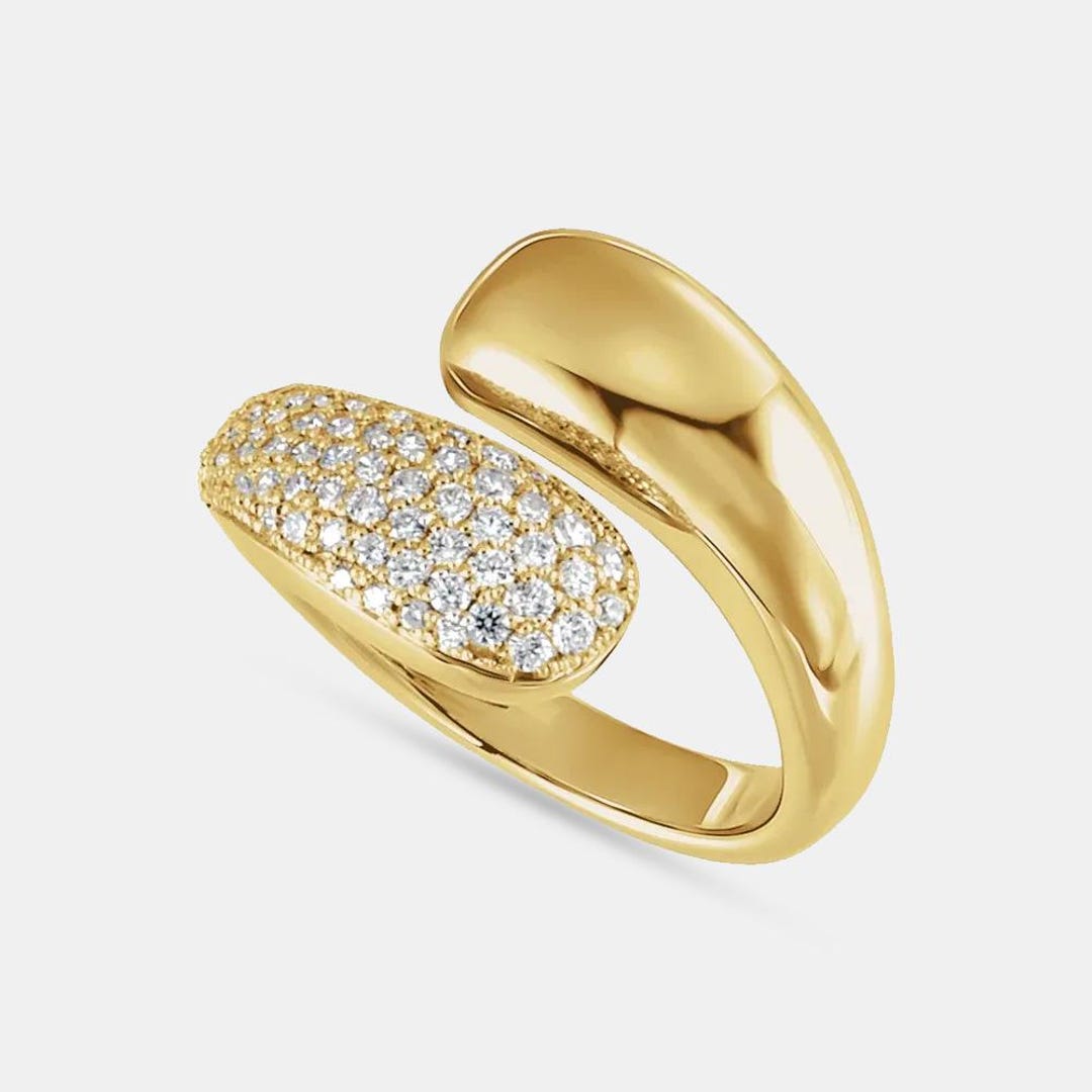 Diamond Spiral Ring - 14K Gold Cross Over Ring - Diamond Wedding Band ...