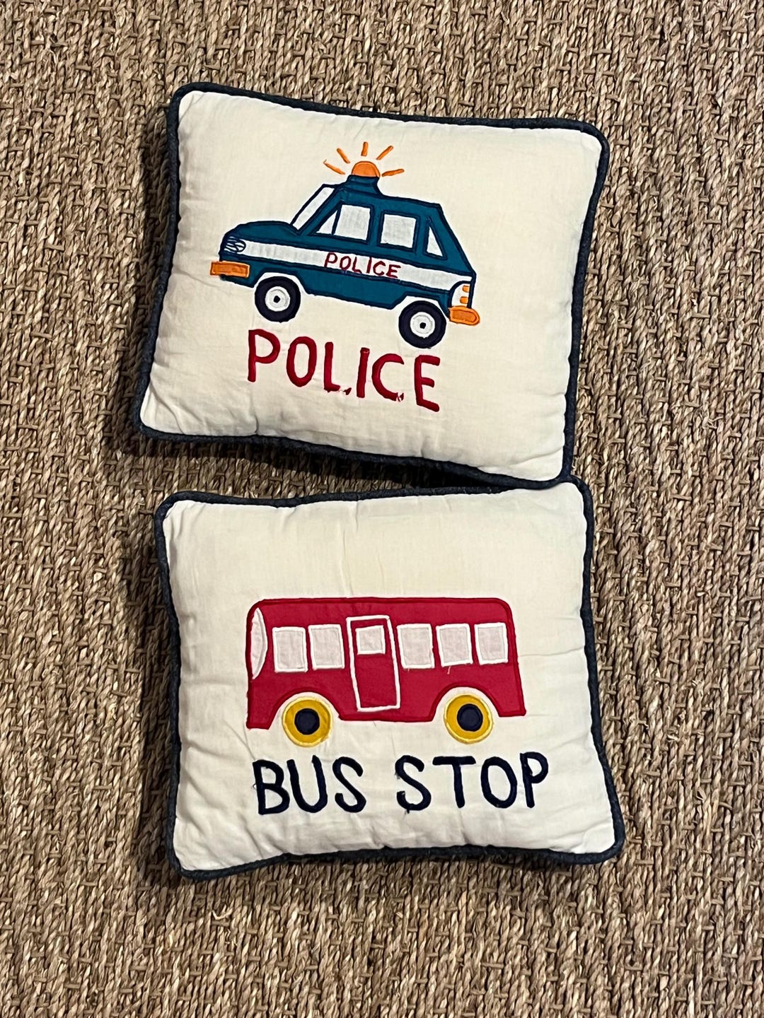 Child Bed Decorative Pillows - Police & Bus Stop 9 X 9 With Inserts ...