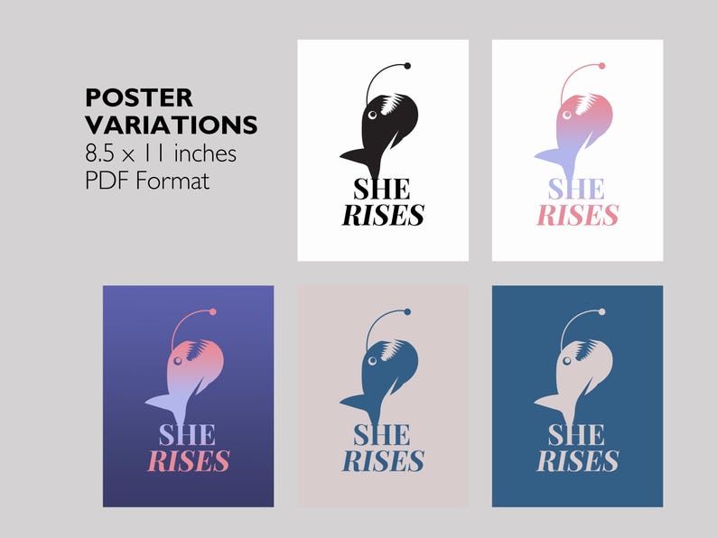 Anglerfish She Rises Instant Download - Motivational Happy Sea Monster ...