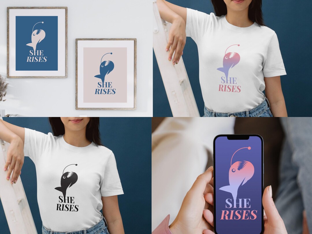 Anglerfish She Rises Instant Download - Motivational Happy Sea Monster ...