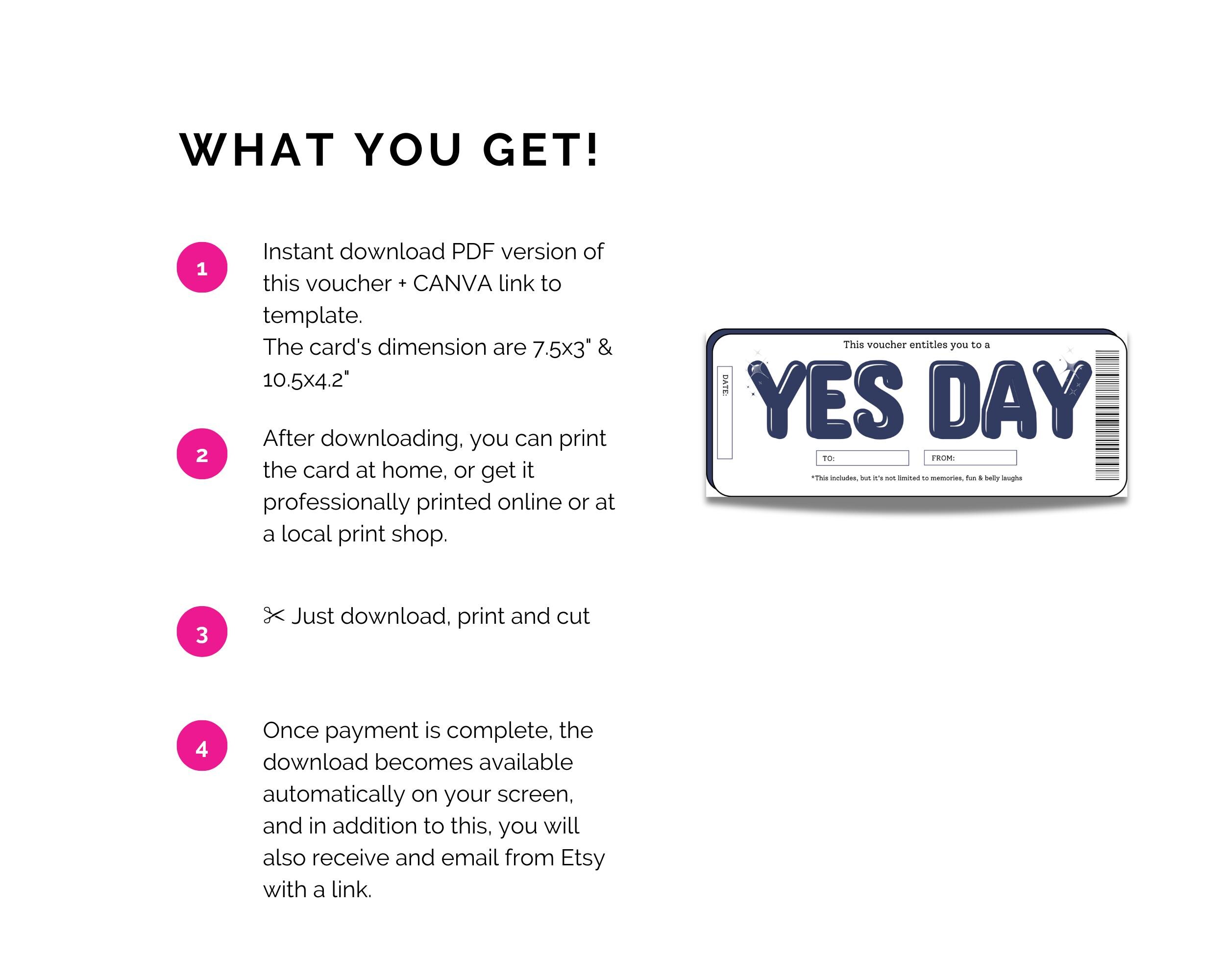 Printable YES DAY Voucher Template: Editable Gift Coupons (digital ...